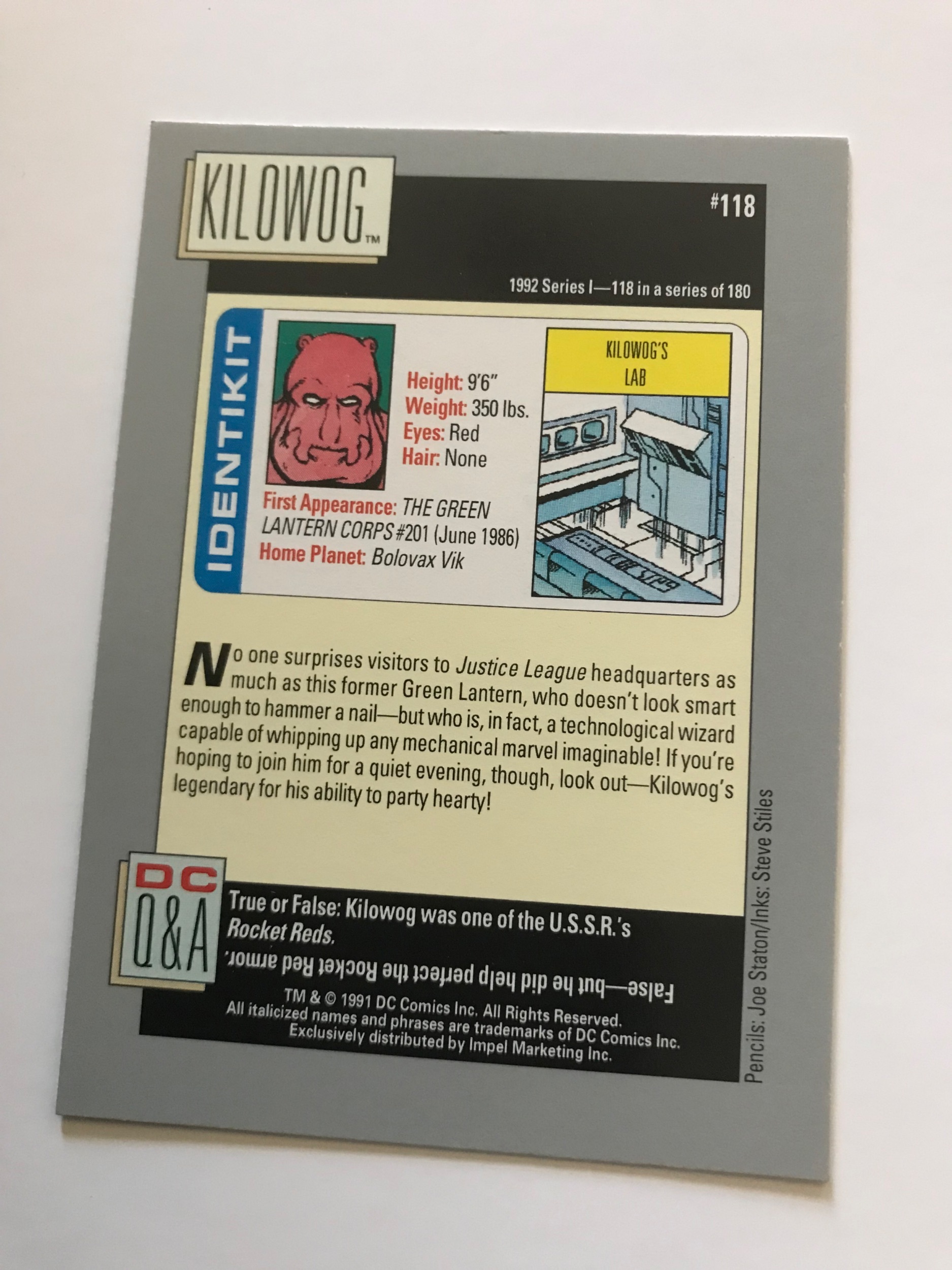 KILOWOG #118 card : 1992 DC Universe Series 1, NM/M, Impel | Comic ...