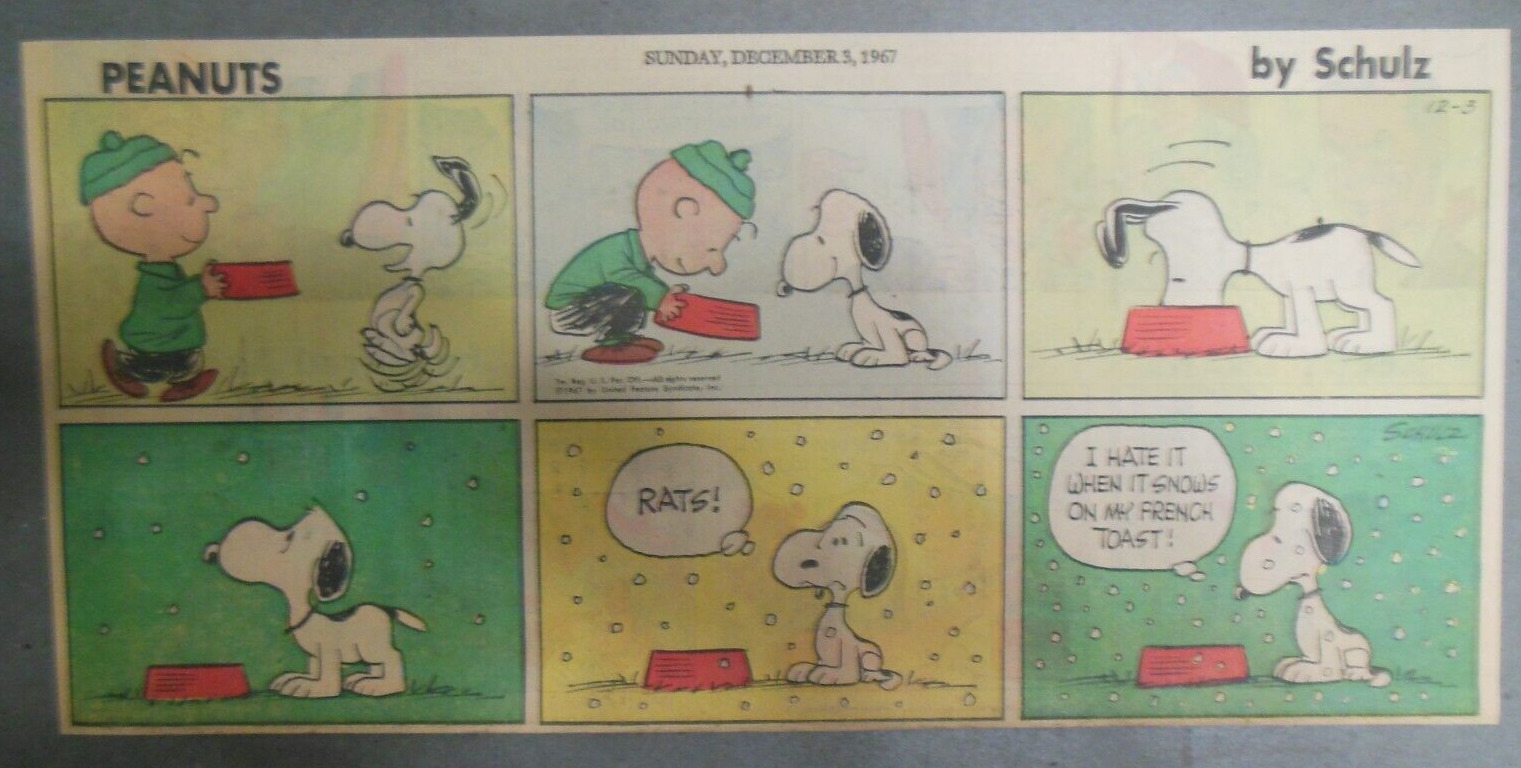 Peanuts Sunday Page by Charles Schulz from 12/3/1967 Size: ~7.5 x 15 ...