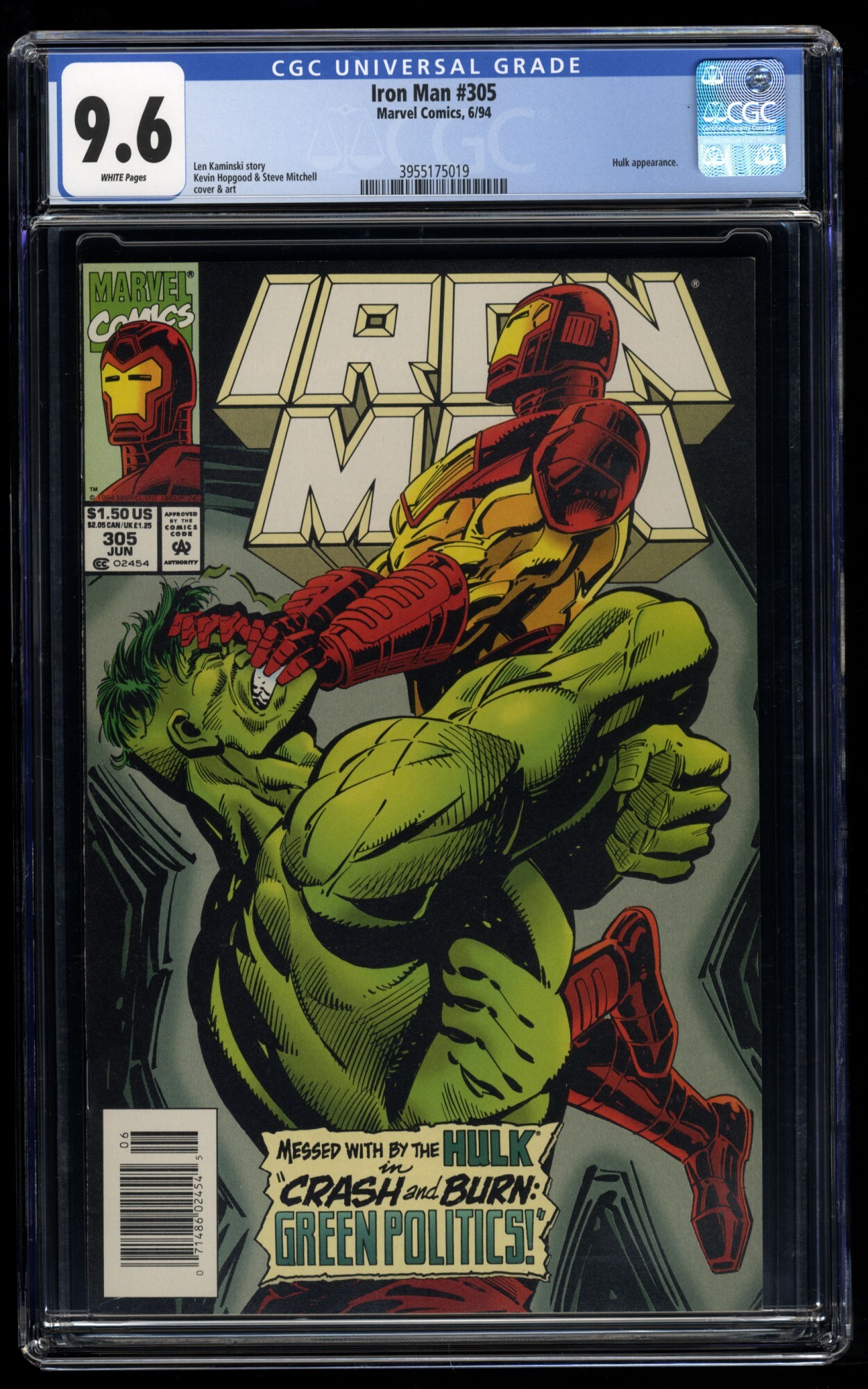 Iron Man #305 CGC NM+ 9.6 Newsstand Variant 1st HulkBuster Armor VS ...