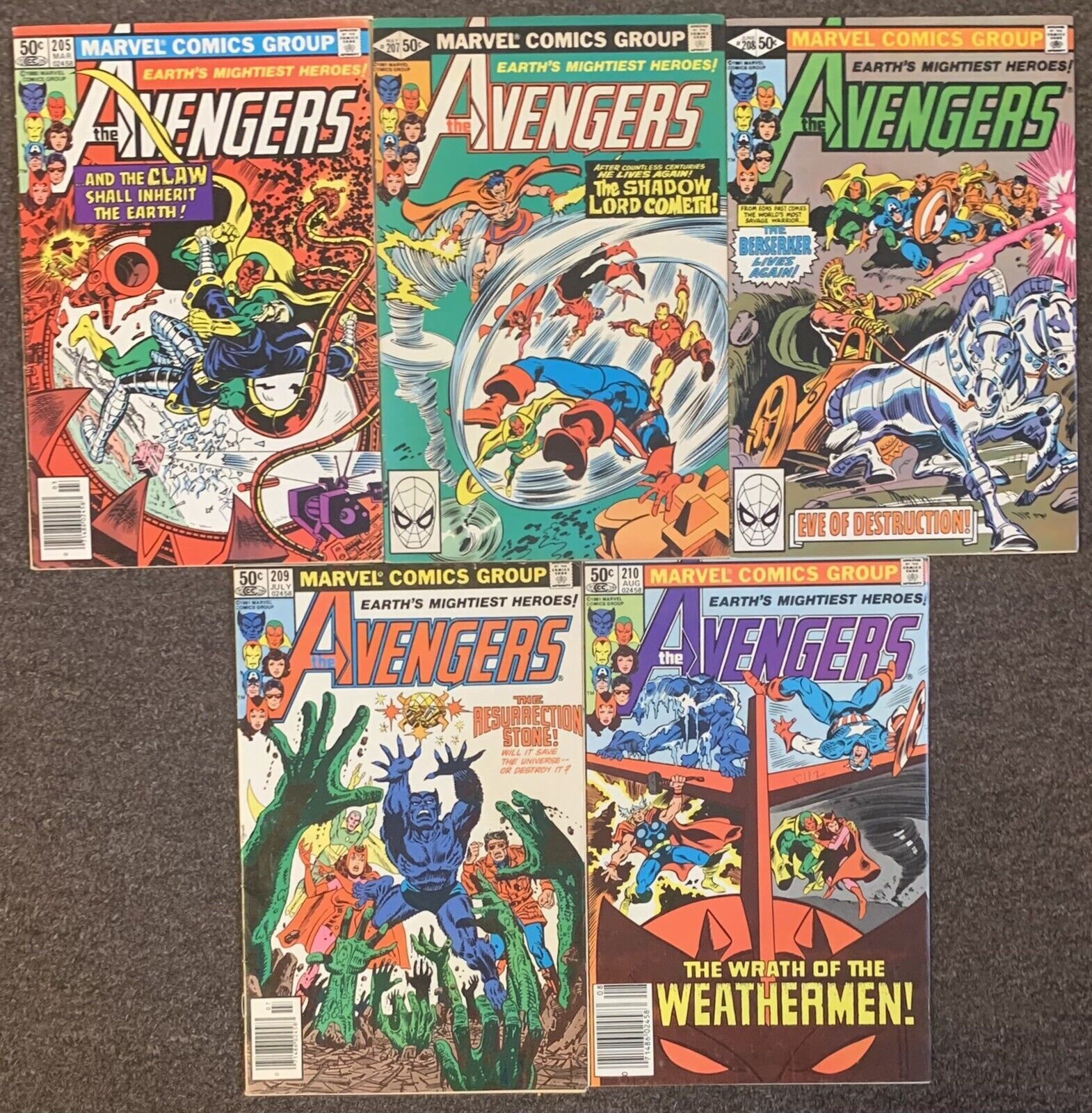 The Avengers #205,207,208,209,210 Stan Lee Roy Thomas 1980 Marvel ...