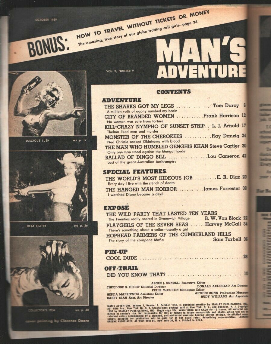 Man's Adventure 10/1959-Clarence Doore shark attack cover-Cheesecake ...