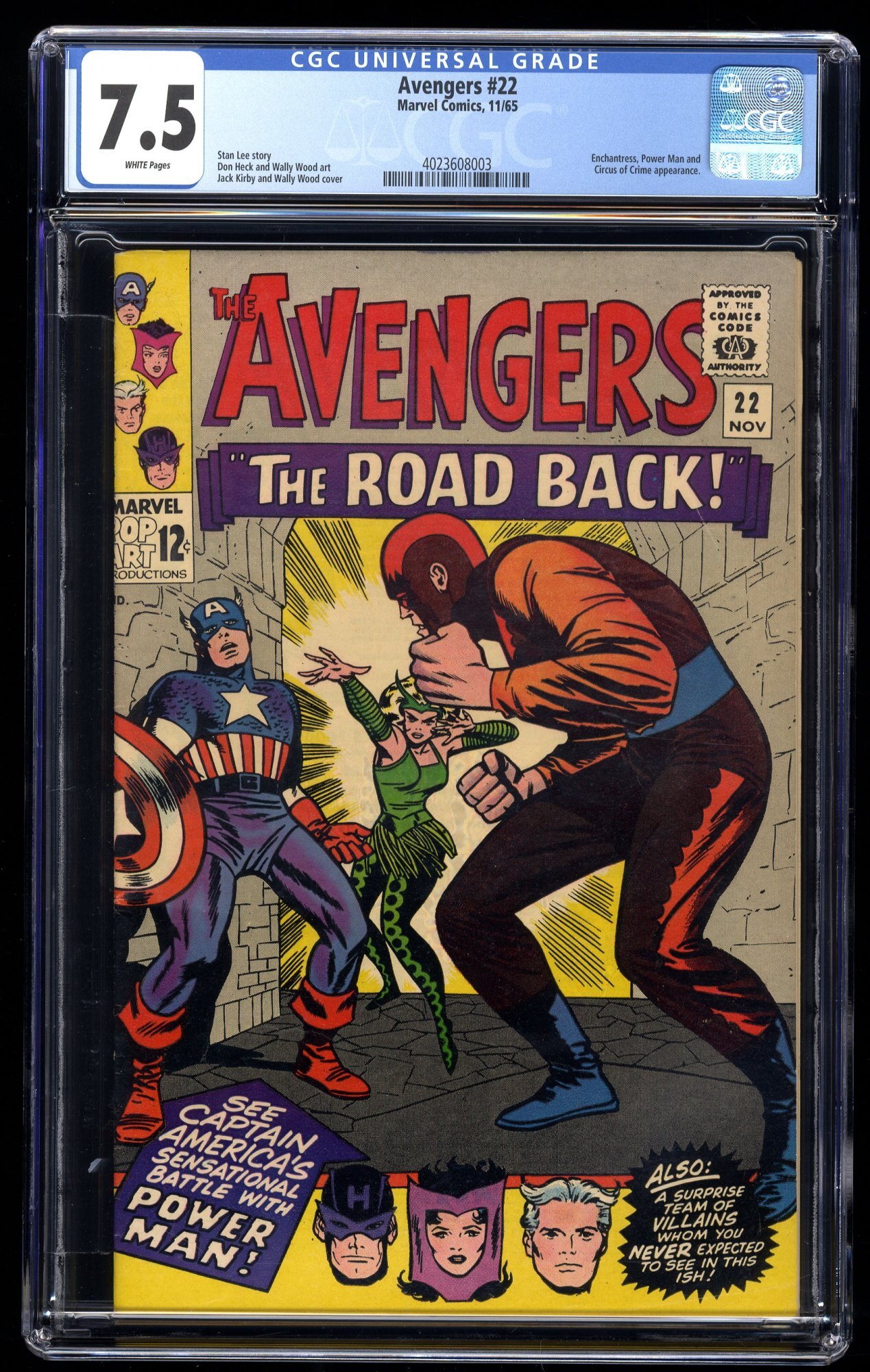 Avengers #22 CGC VF- 7.5 White Pages Captain America Scarlet Witch ...