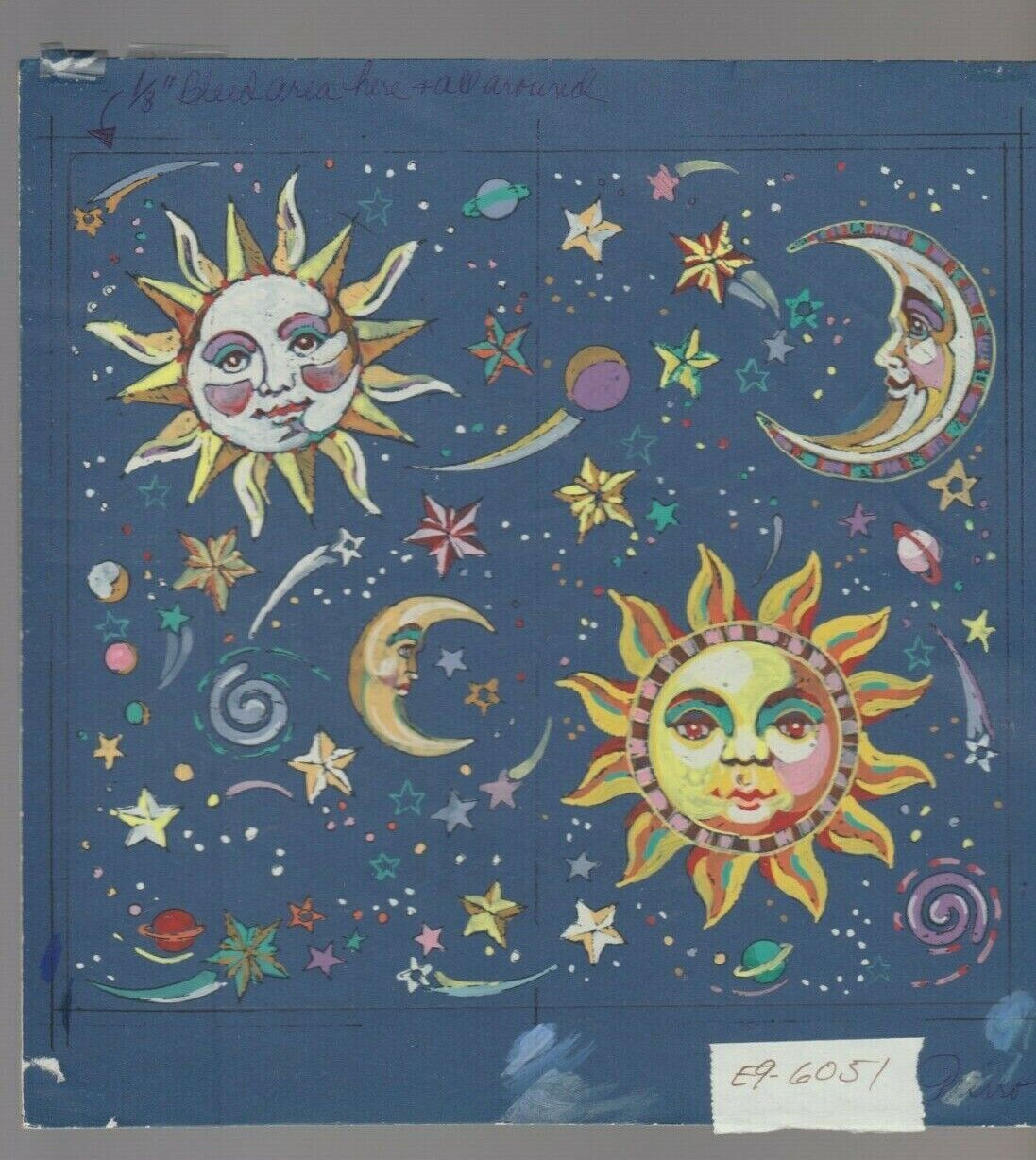 2 SUNS MOONS & STARS in Space 8x8" #6051 Greeting Card Original Art ...