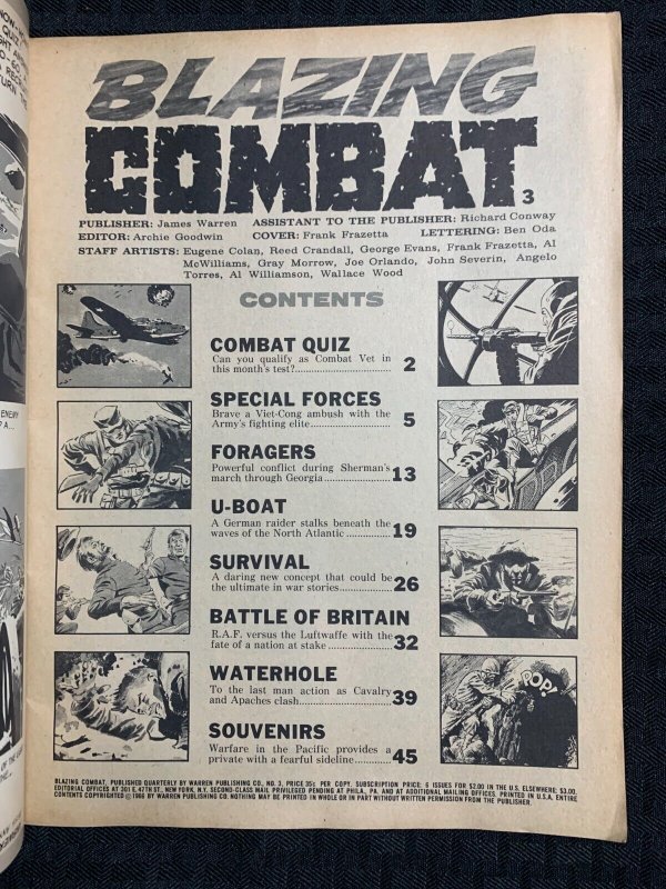 1966 BLAZING COMBAT Magazine #3 FN- 5.5 Frank Frazetta Cover / War ...