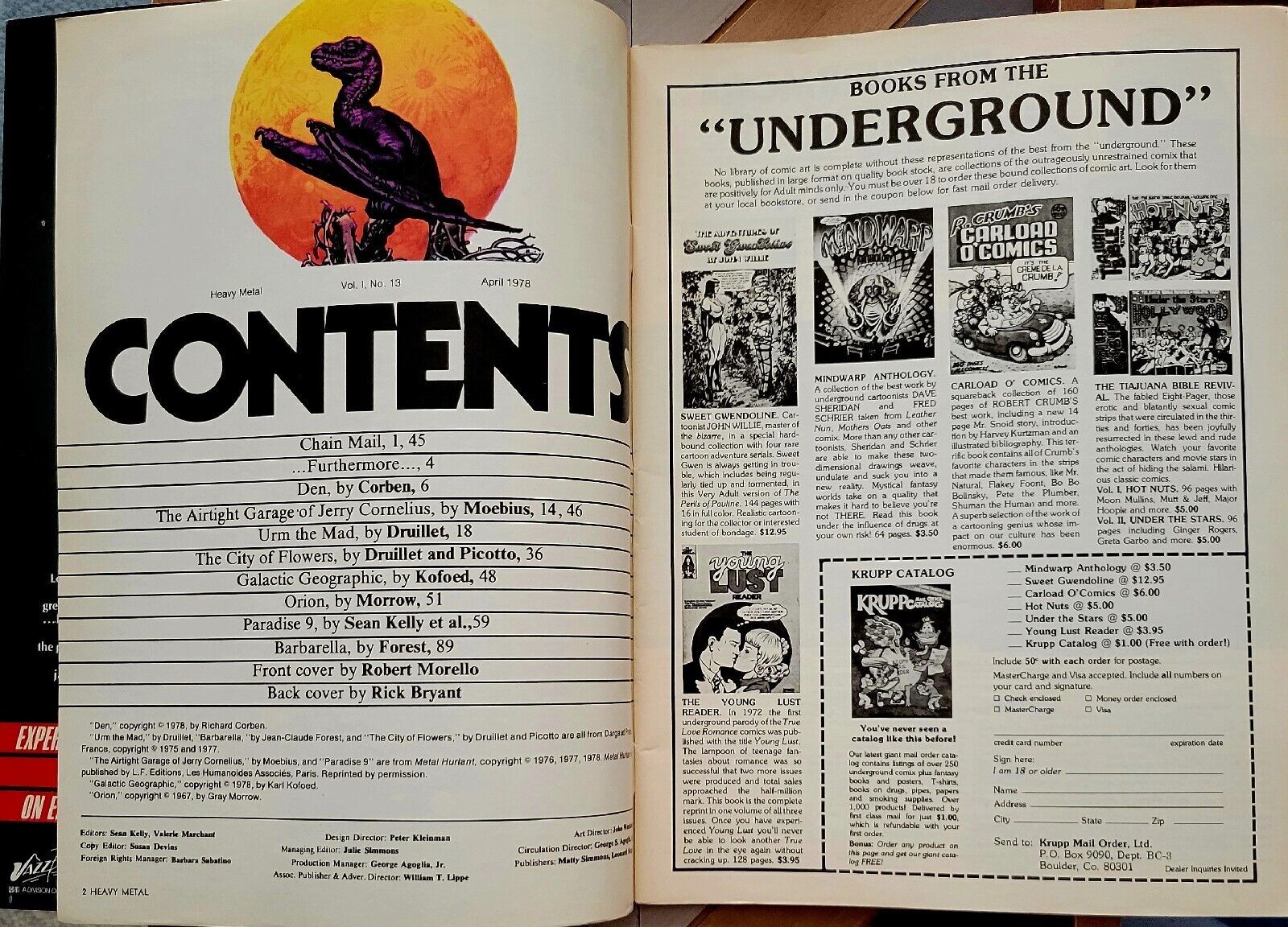 Heavy Metal VOL. 1 #13 VG+ (HM 1978) Art by Moebius and More URM the ...