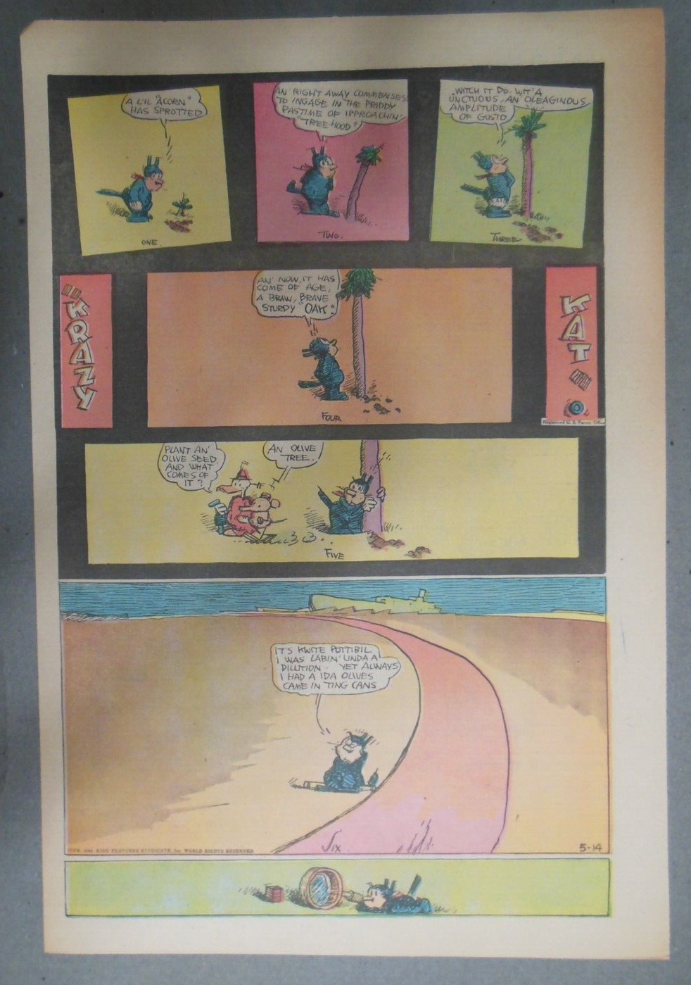 Krazy Kat Sunday Page by George Herriman from 5/14/1944 Size: 11 x 15 ...