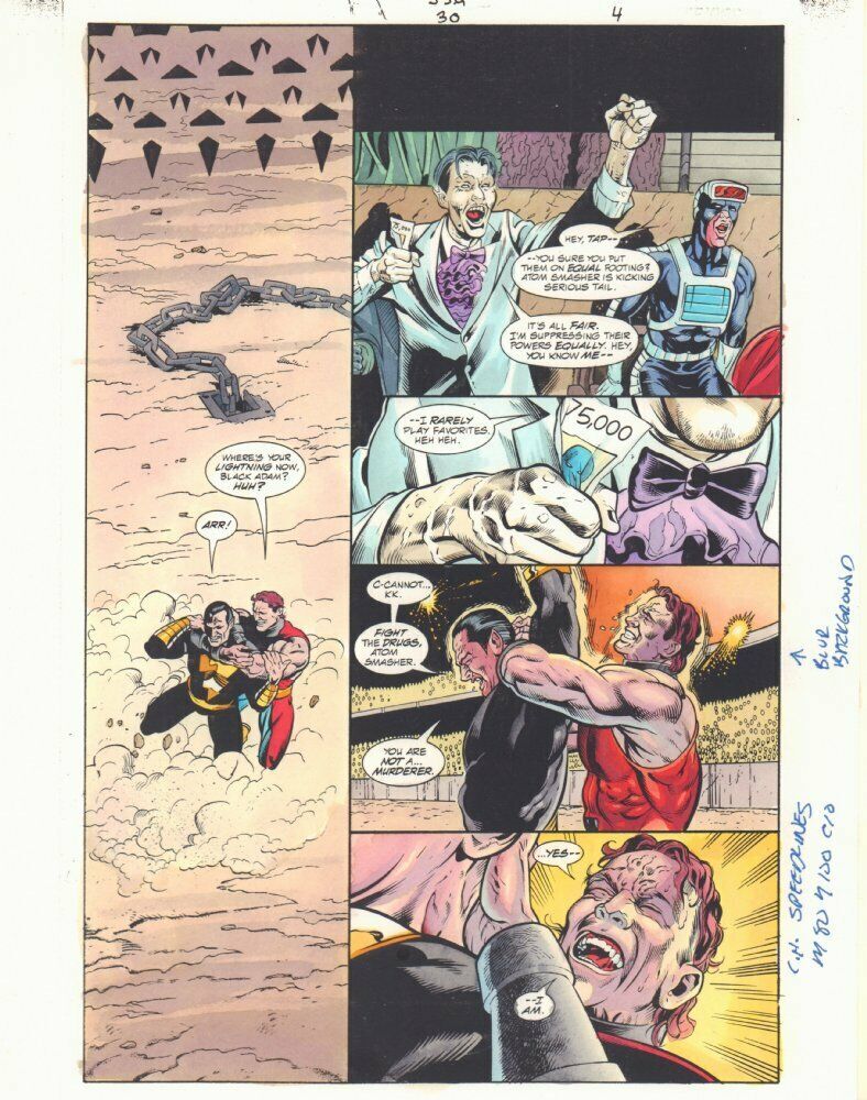JSA #30 p.4 Color Guide Art - Black Adam vs. Atom Smasher by John Kalisz | Comic Collectibles ...