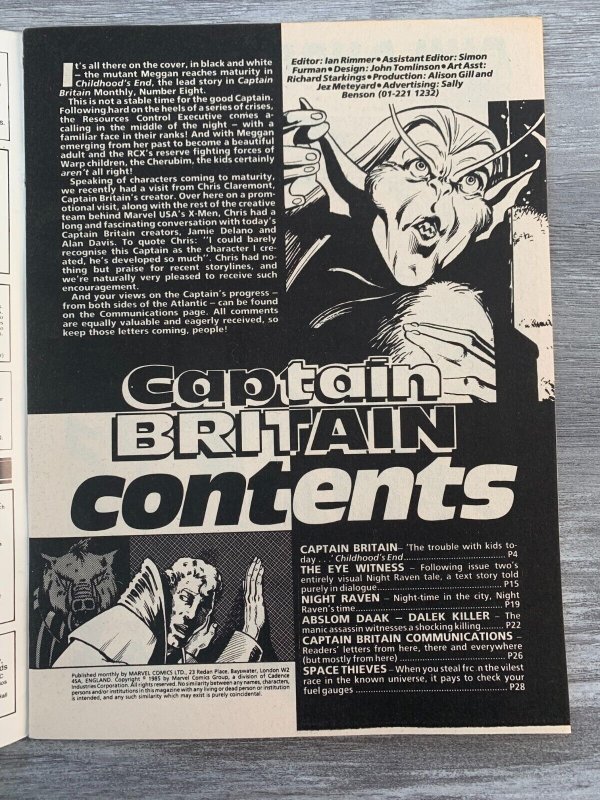 1985 CAPTAIN BRITAIN Marvel UK Magazine #8 FN+ 6.5 Abslom Daak - Dalek ...
