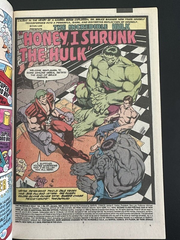 Incredible Hulk #377 VF 1st Professor Hulk. (Marvel 1991) Newsstand ...
