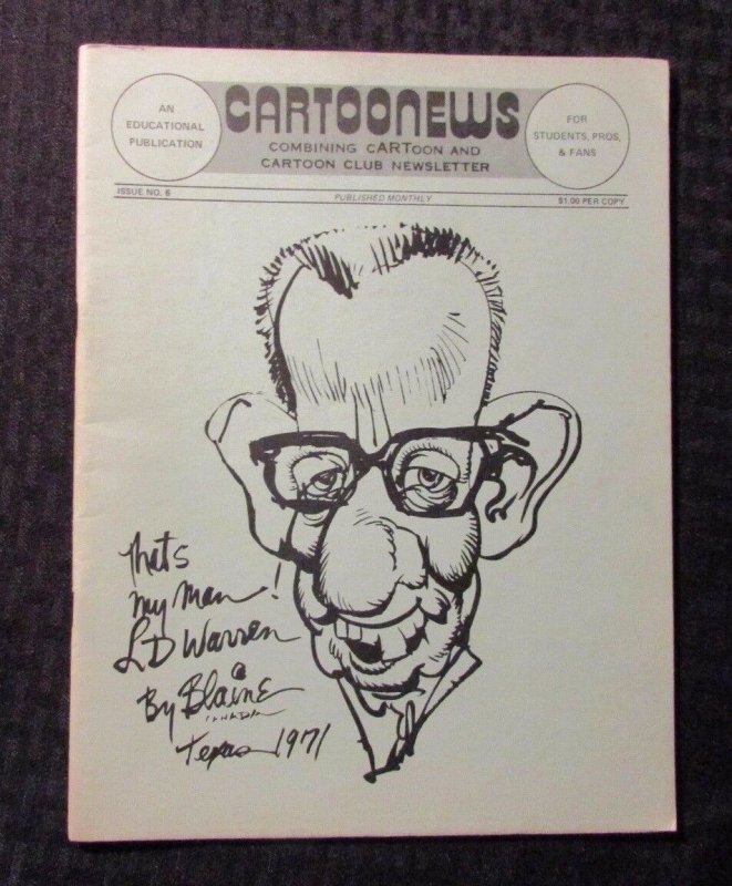 1975 CARTOONEWS Cartoon Club Newsletter #6 FN- 5.5 L.D. Warren 52pgs ...