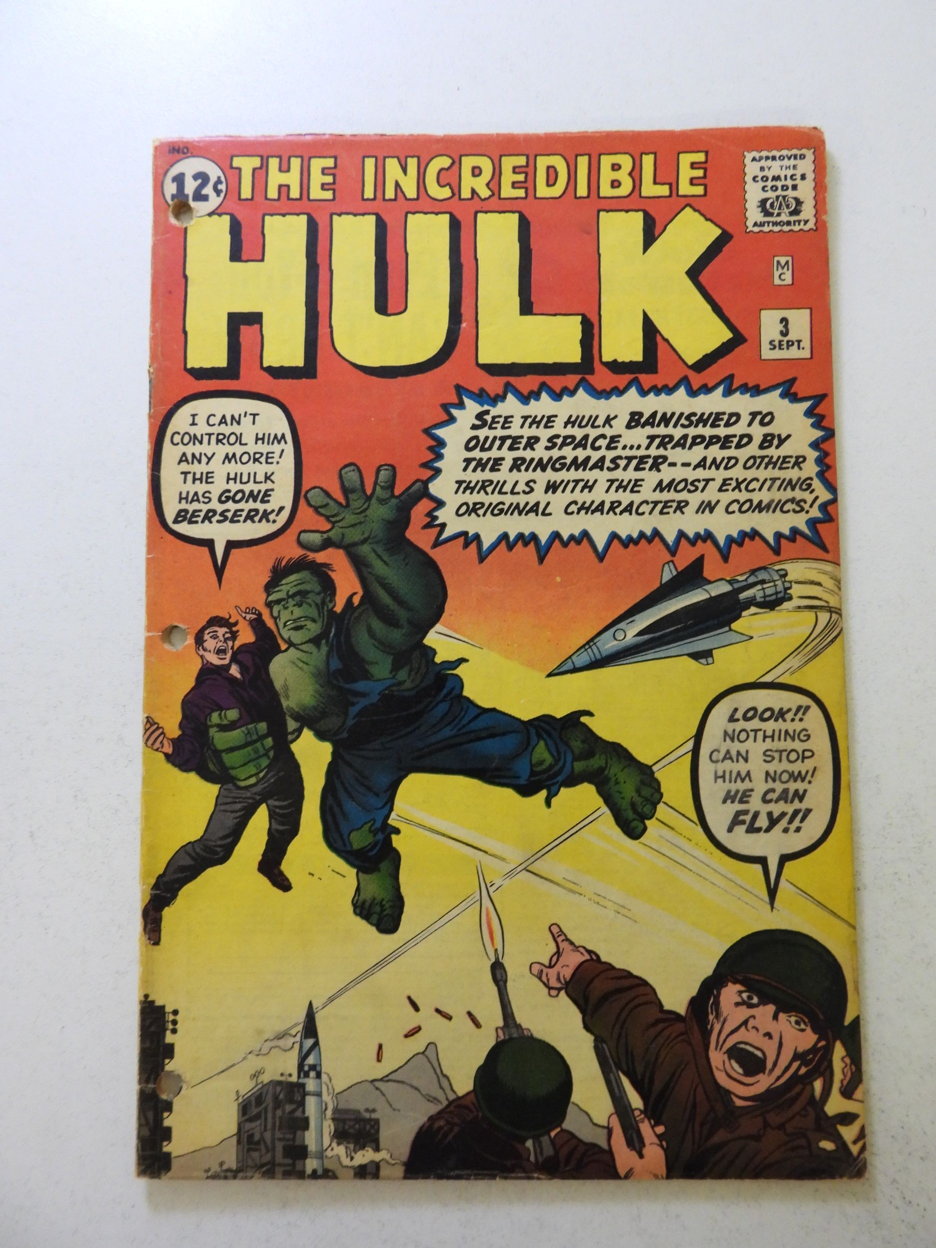 The Incredible Hulk #3 (1962) GD+ condition "three hole punch through ...