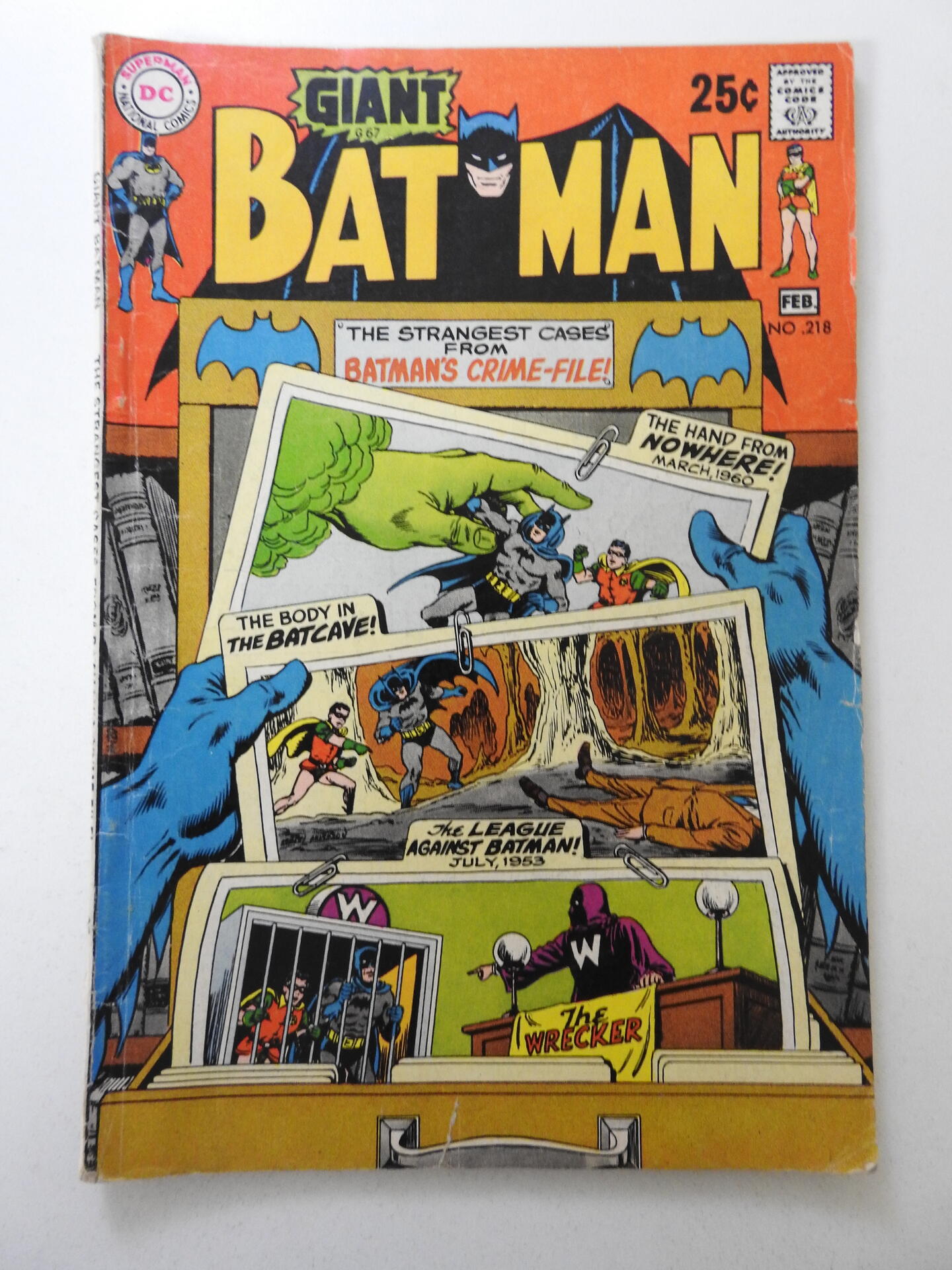 Batman #218 (1970) G-67 Giant Issue! "Body in The Batcave?" Solid VG+ ...