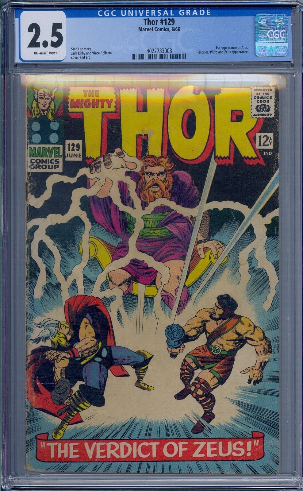 Thor #129 CGC 2.5 1st Ares Hercules Pluto Zeus Jack Kirby | Comic Books ...