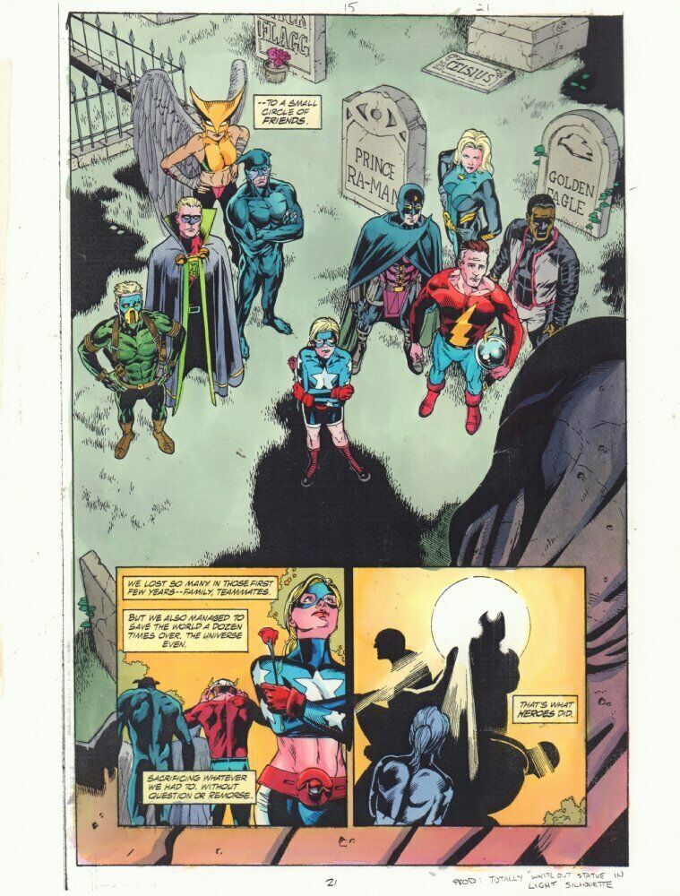 JSA #15 p.21 Color Guide Art - Sand, Sentinel, Hawkgirl, Wildcat by ...