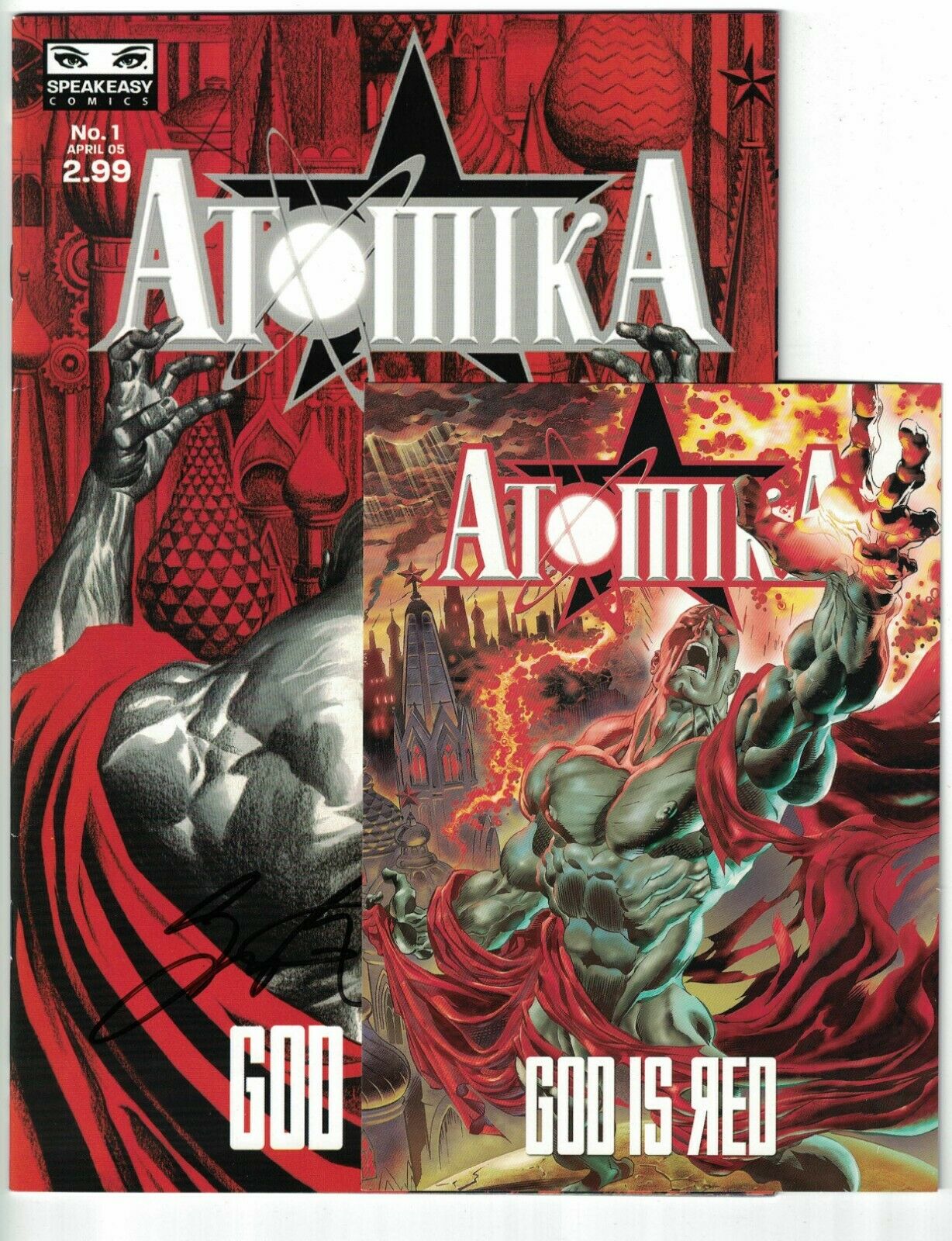 Atomika #1 VF/NM god is red variant signed by Sal Abbinanti + promo ...