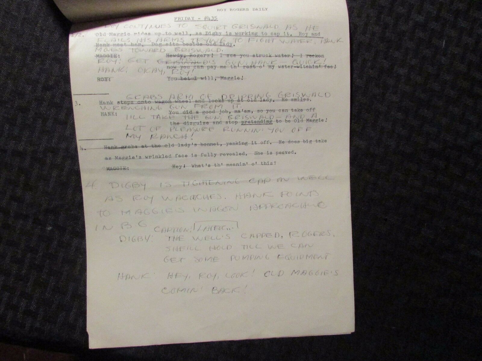 1958 ROY ROGERS Daily Newspaper Strip Script w/ Thumnail Sketches VG 4. ...