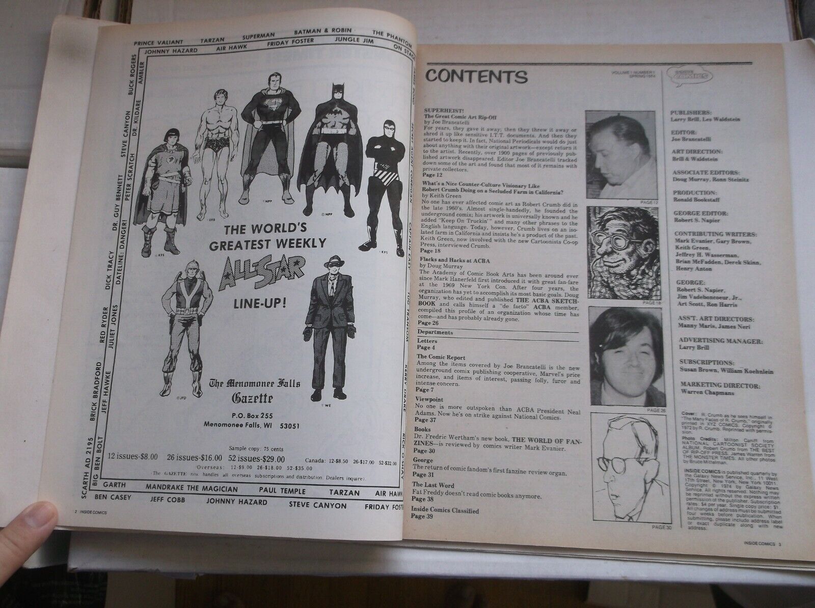 Monster Times: Inside Comics #1, Featuring: Robert Crumb's Interview ...