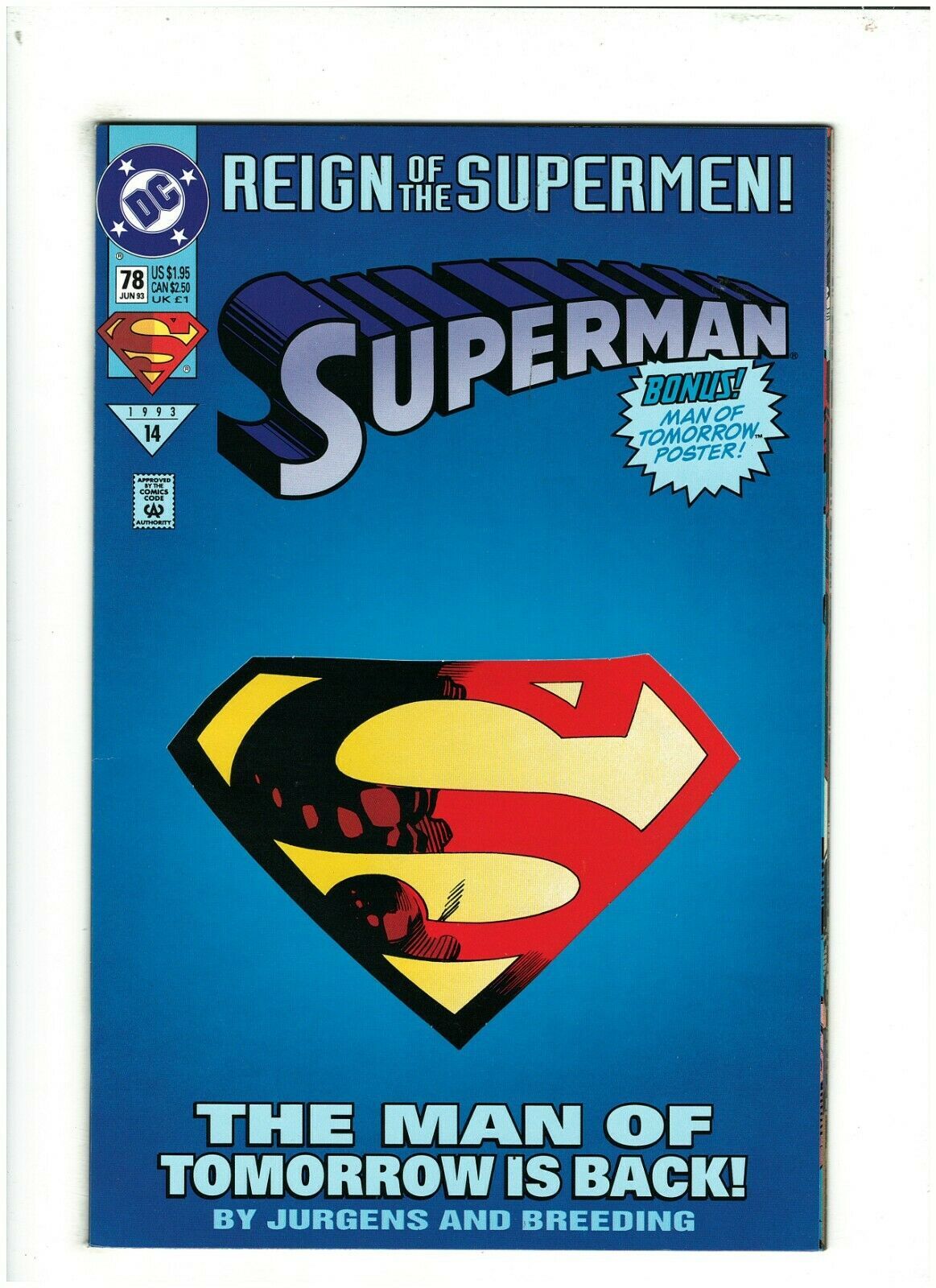 Superman #78 NM- 9.2 DC Comics 1993 Collector's Edition w/ Poster ...