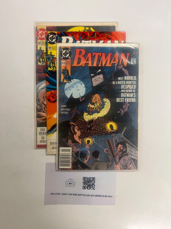 3 Batman DC Comic Books # 458 485 487 Superman Wonder Woman Robin Flash ...
