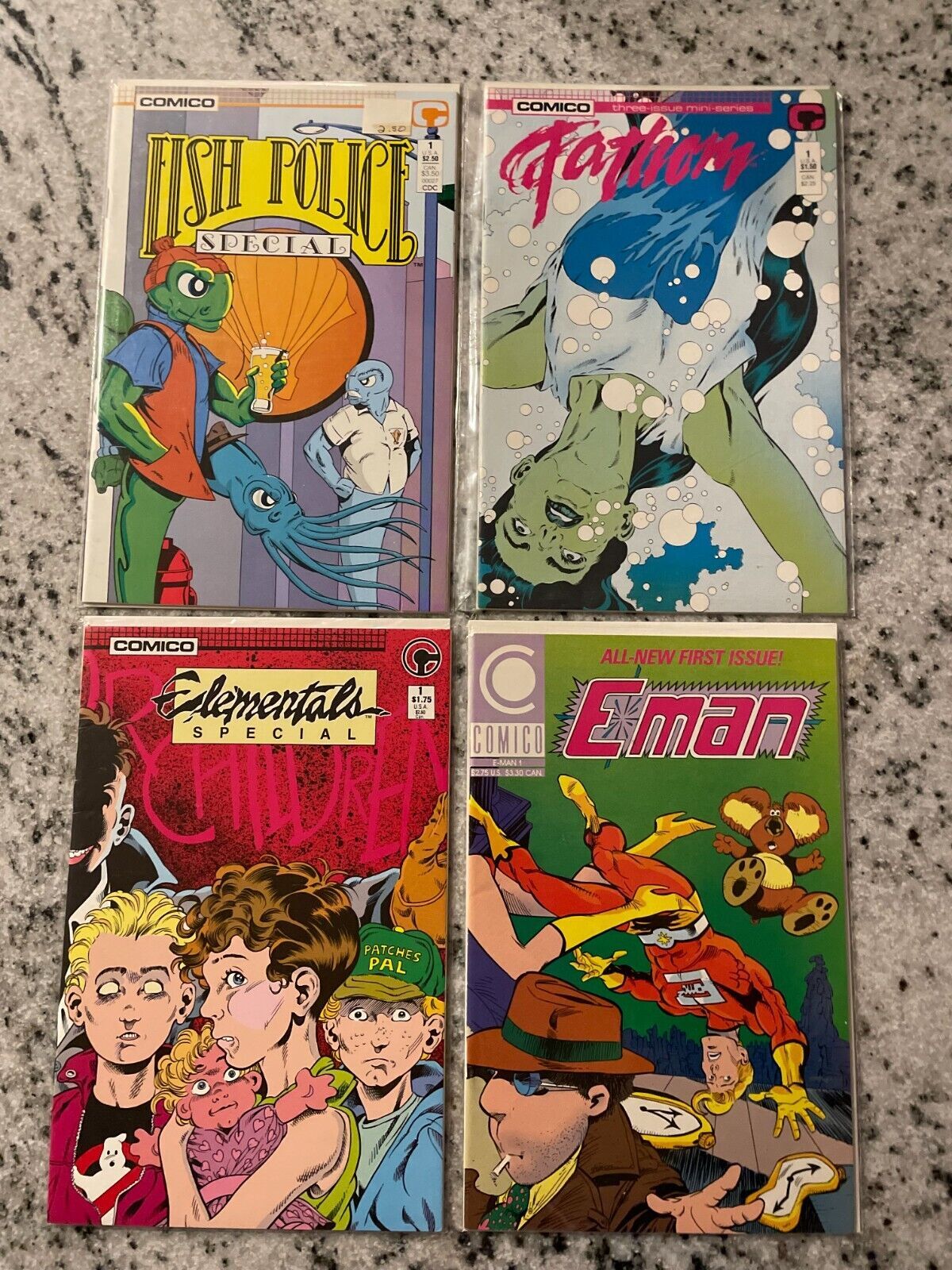 4 Comic Books E-Man #1 Elementals Special #1 Fathom #1 Fish Police #1 ...