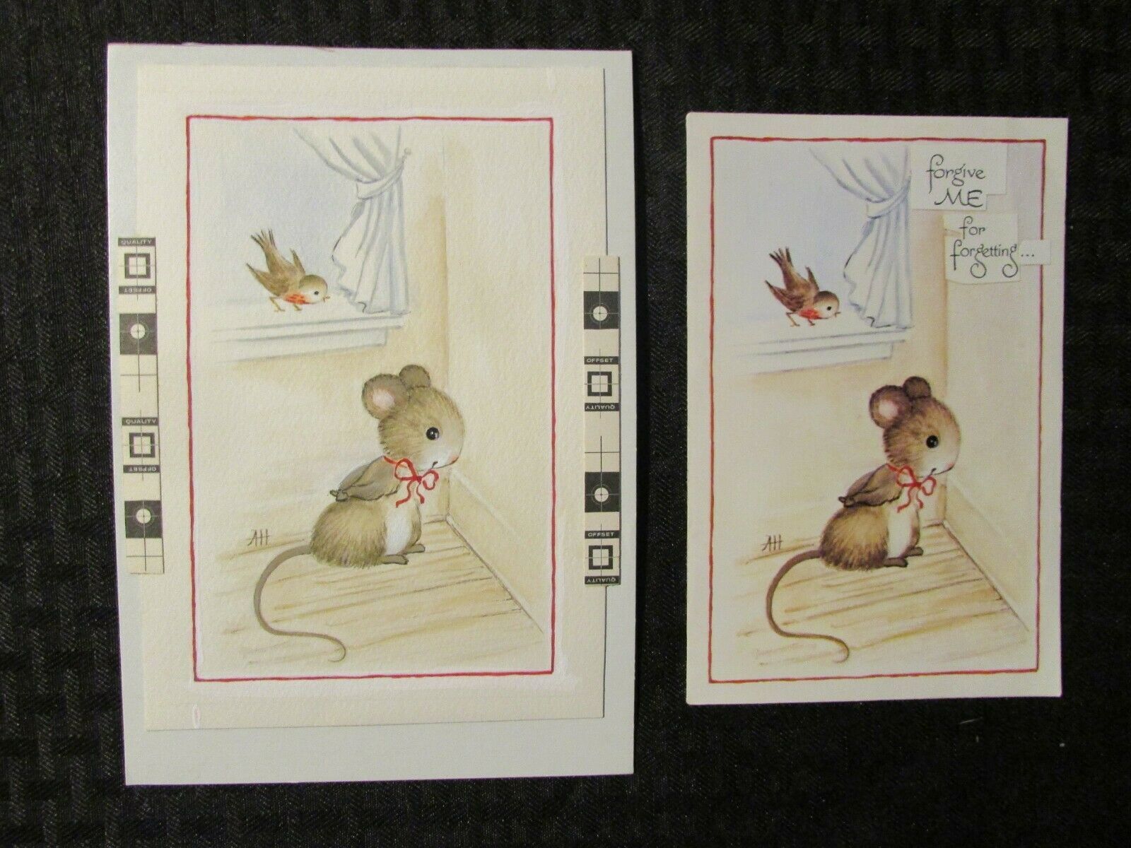 MOUSE AND BIRD 5.5x8" #8481 Missed Birthday Greeting Card Art w/ Mock ...