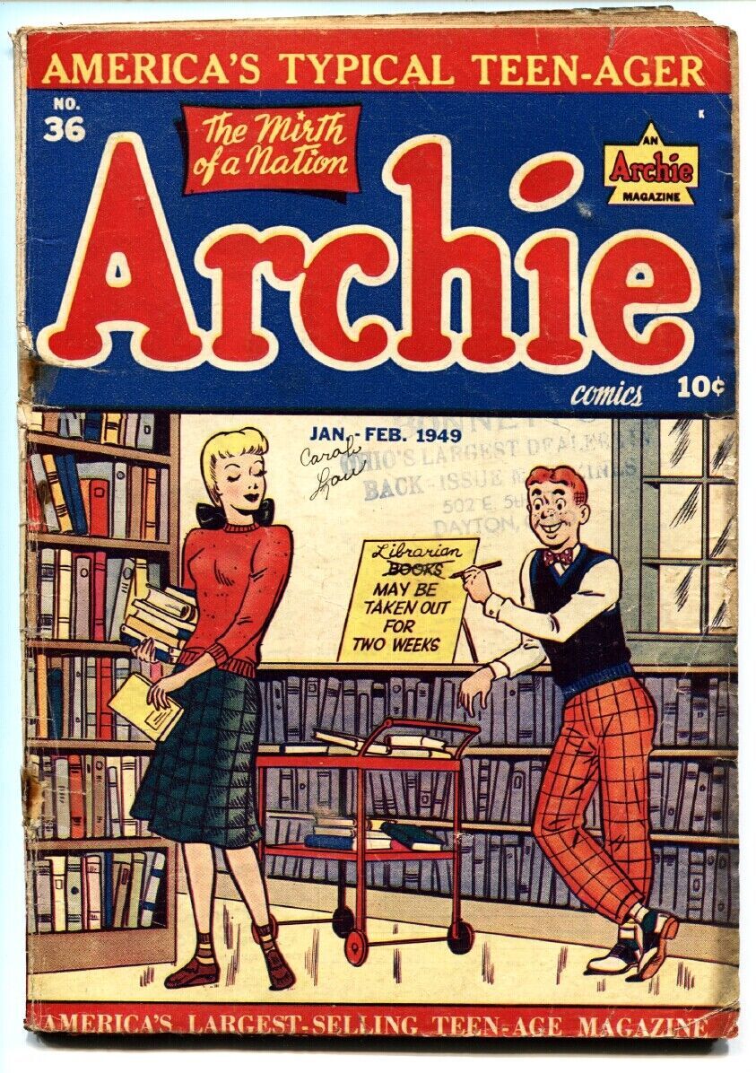 Archie #36 Comic Book-1949-Library Cover-Talking to Librarian | Comic ...