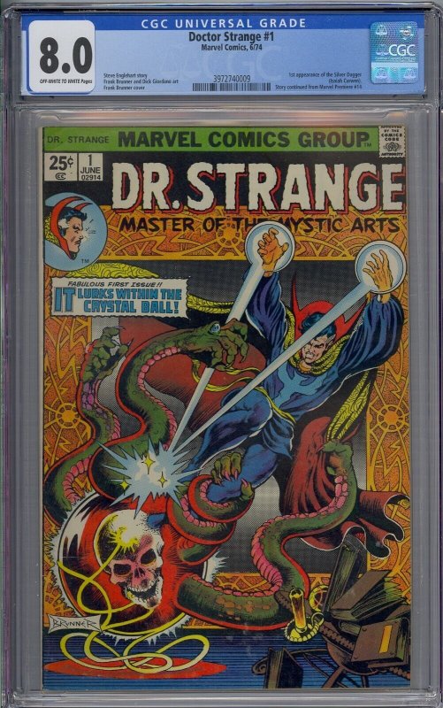 Doctor Strange #1 CGC 8.0 1st Silver Dagger Isaiah Curwen Frank Brunner ...