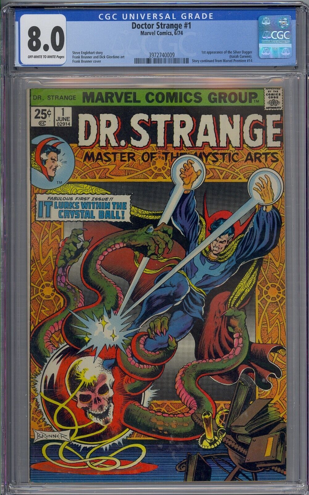 Doctor Strange #1 CGC 8.0 1st Silver Dagger Isaiah Curwen Frank Brunner ...