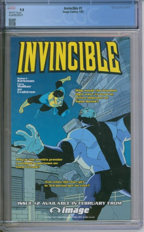 Image Comics Invincible #1 CGC 9.8 1st Full Appearance Invincible ...
