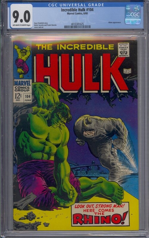 Incredible Hulk #104 CGC 9.0 Rhino Marie Severin Frank Giacoia | Comic ...