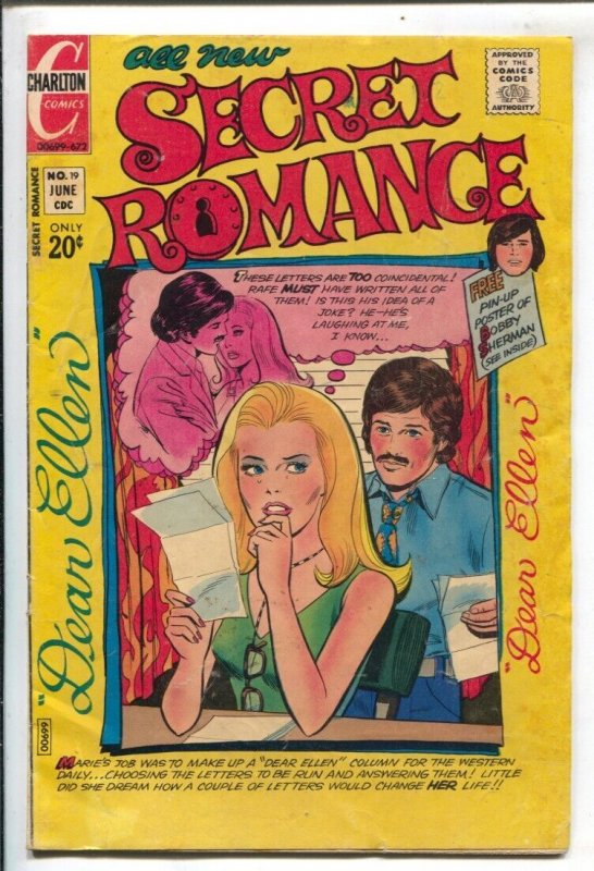 Secret Romance #19 1972-Charlton--Bobby Sherman poster-"Dear Ellen"-VG ...