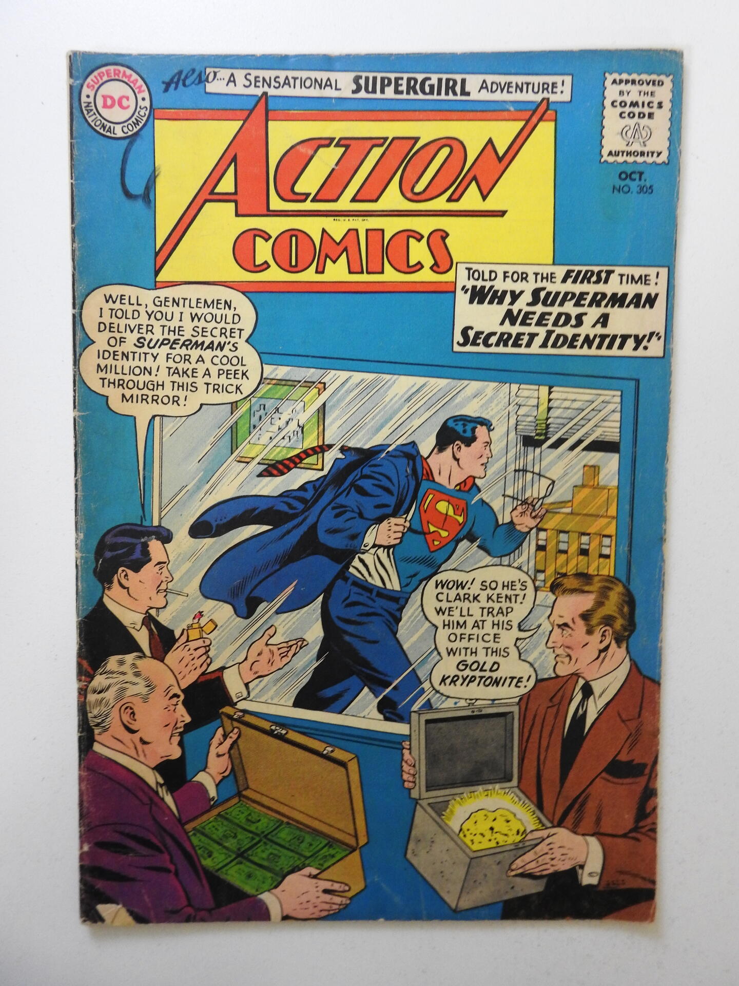 Action Comics #305 (1963) VG Condition 1 in spine split, moisture stain ...