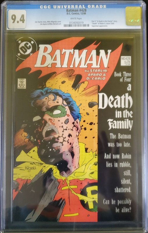Batman #428 Batman Death of Robin (Jason Todd) DC 1988 CGC Graded 9.4 ...