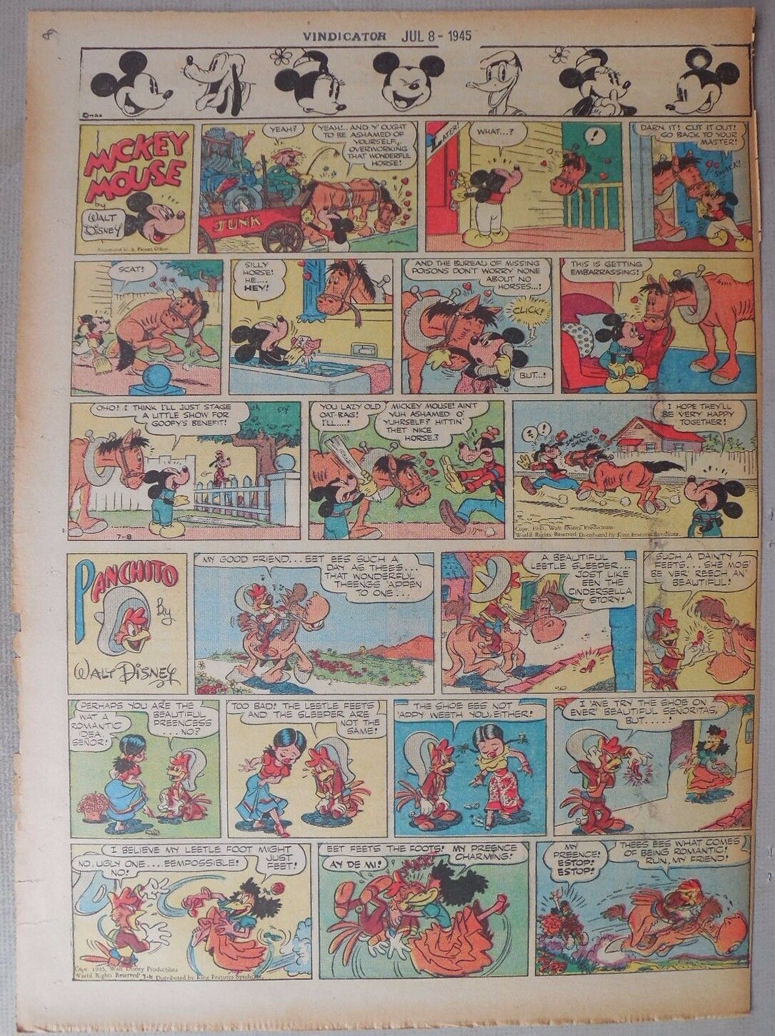 Mickey Mouse Sunday Page by Walt Disney from 7/8/1945 Tabloid Page Size ...