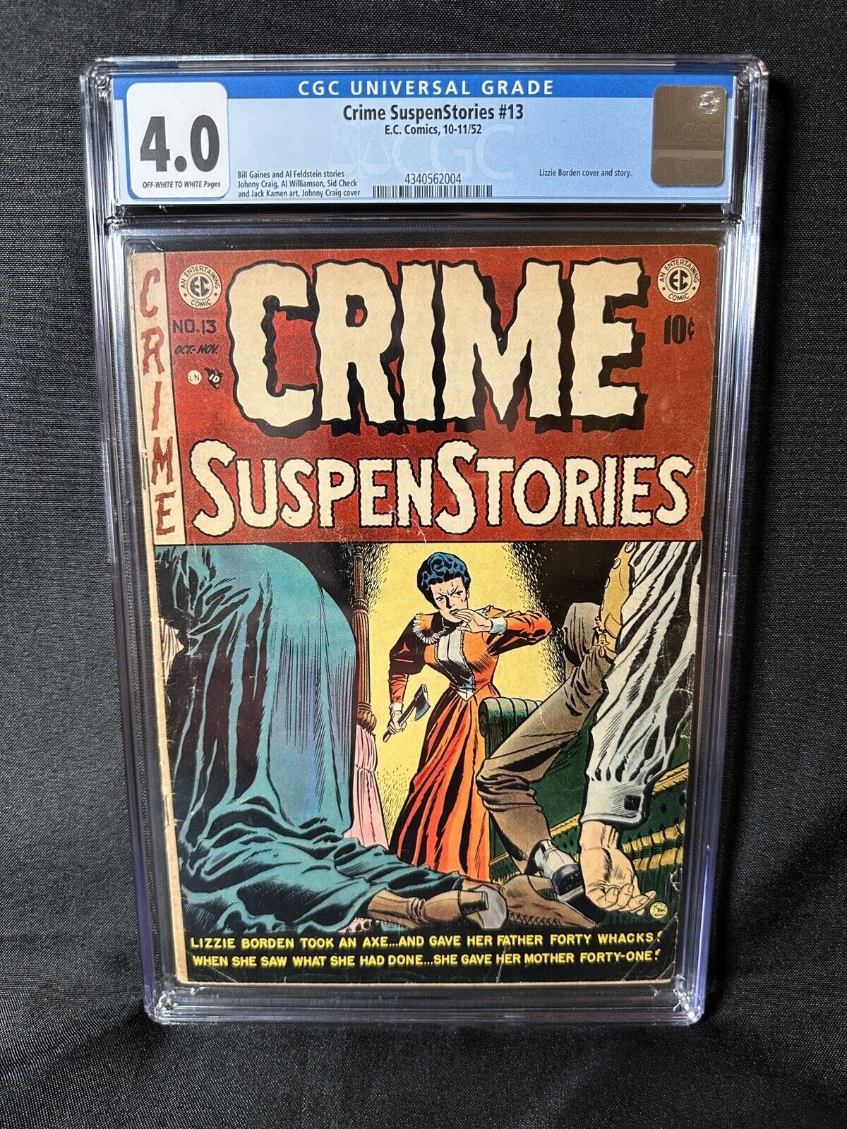 Crime Suspenstories #13 CGC 4.0 1952 EC PRE Code Horror Lizzie Borden ...