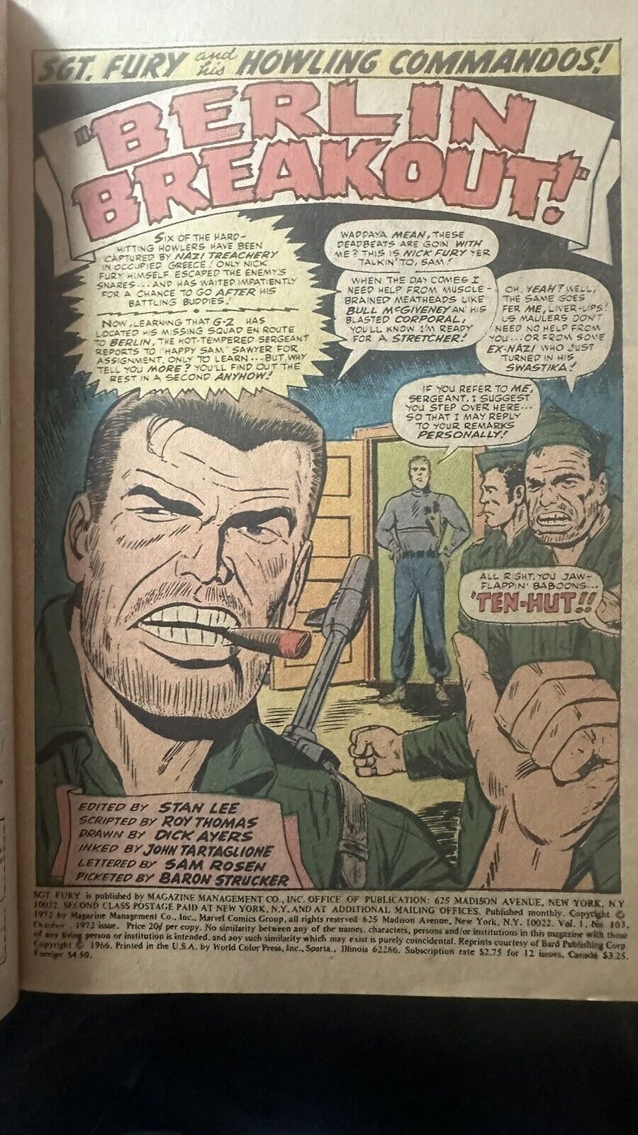 Sgt Fury #103 ORIGINAL Vintage 1972 Marvel Comics Berlin Breakout ...