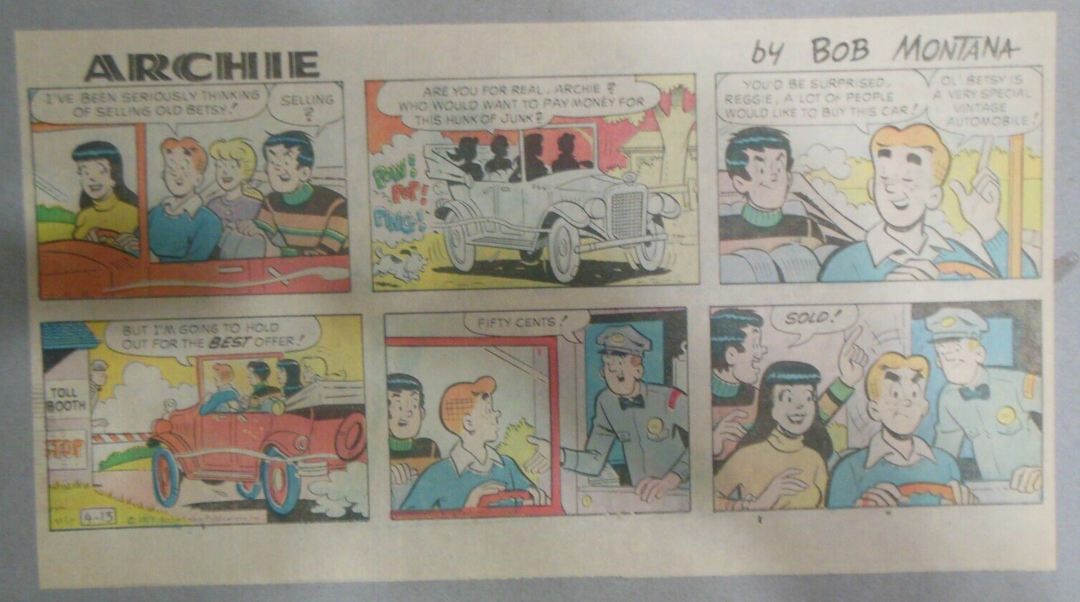 (22) Archie Sunday Pages by Bob Montana from 1975 Size: 7.5 x 15 inches ...