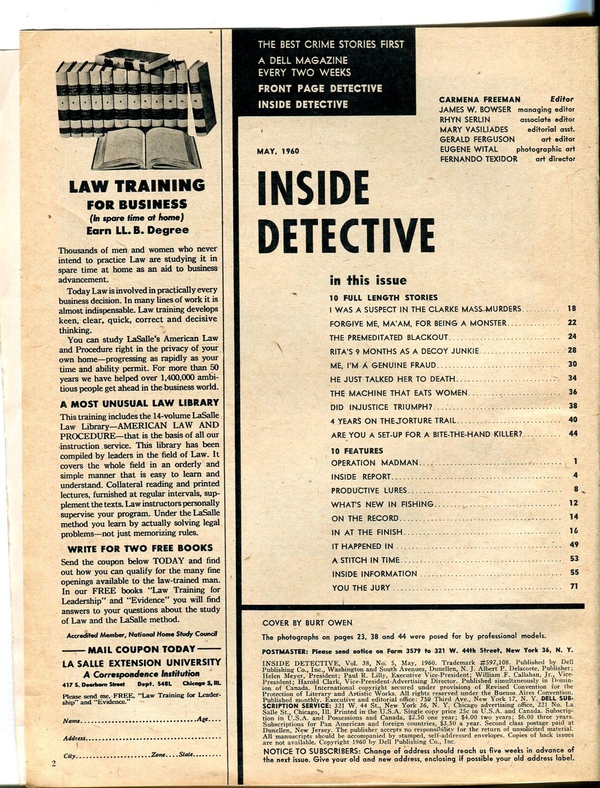 Inside Detective 5/1960-lurid pulp thrills-crime-terror-murder-junkie ...