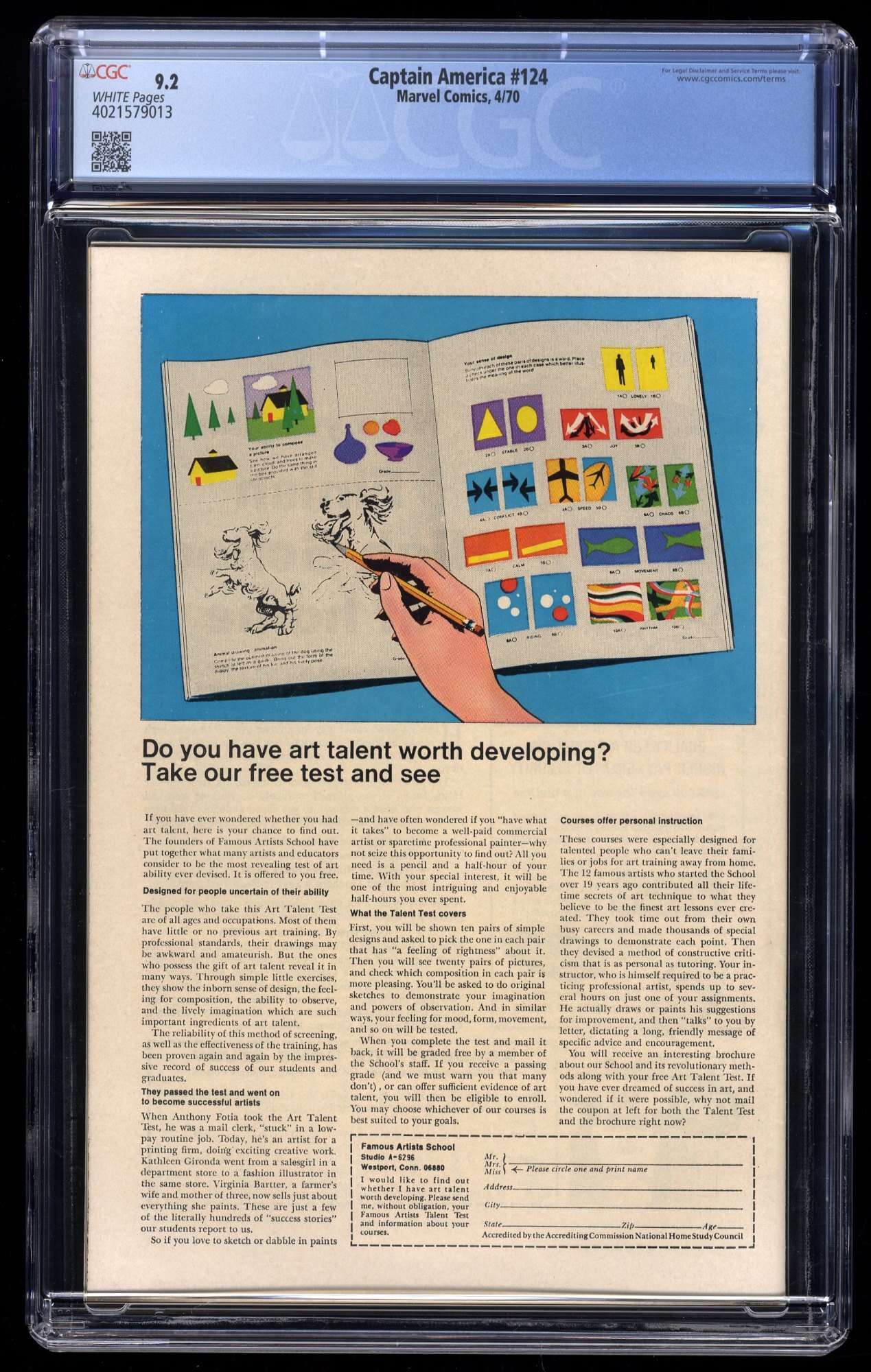 Captain America #124 CGC NM- 9.2 White Pages Creature Called Cyborg ...