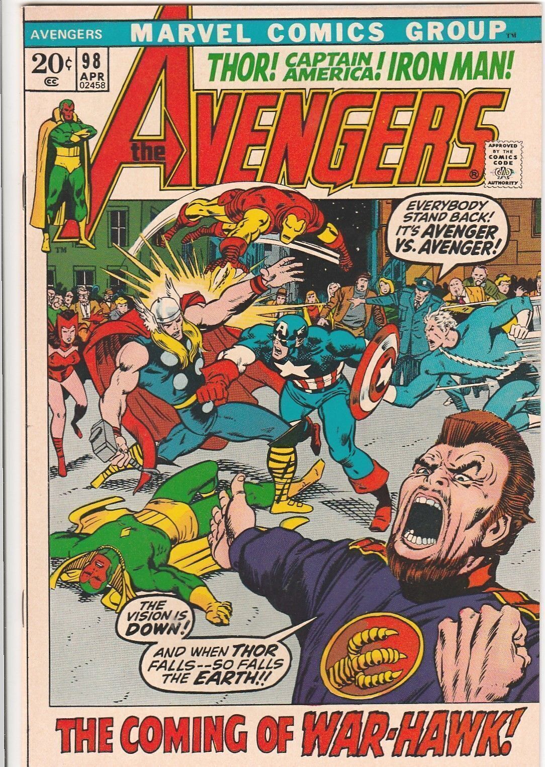 Avengers 98 April 1972 Goliath Resumes Hawkeye Identity Rejoins Team ...