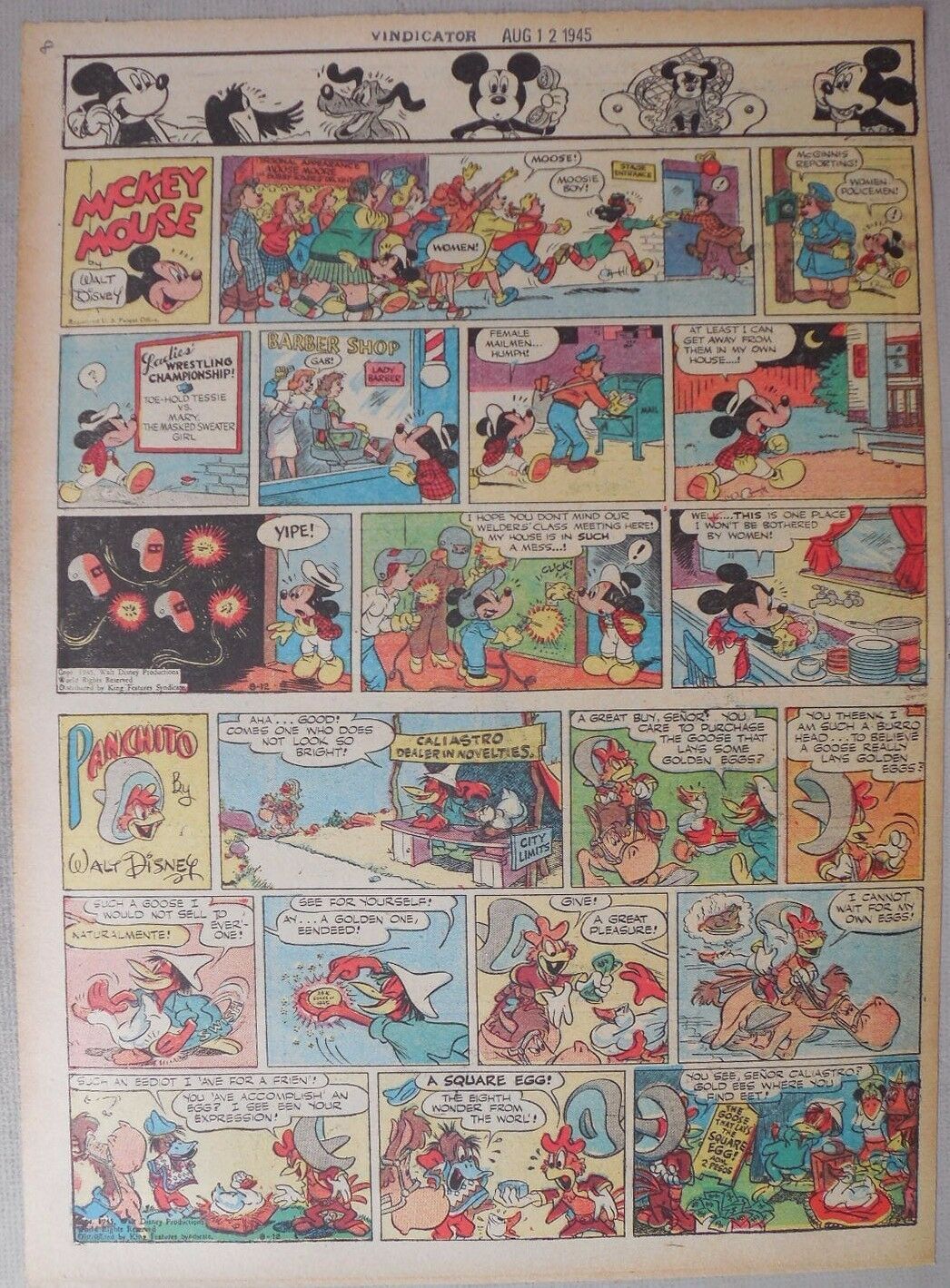 Mickey Mouse Sunday Page by Walt Disney from 8/12/1945 Tabloid Page ...