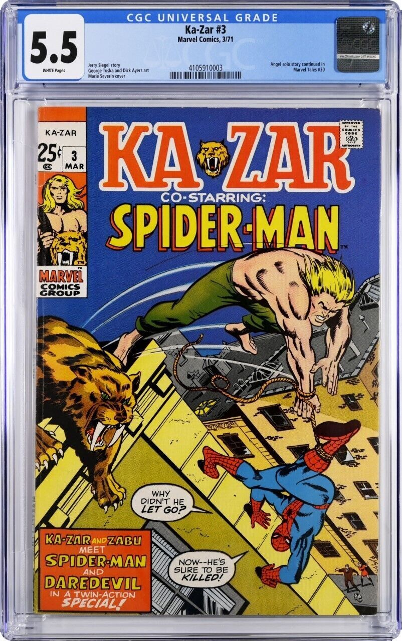 Ka-Zar #3 Spider-Man Appearance Jerry Siegel Marvel CGC Graded 5.5 FN ...