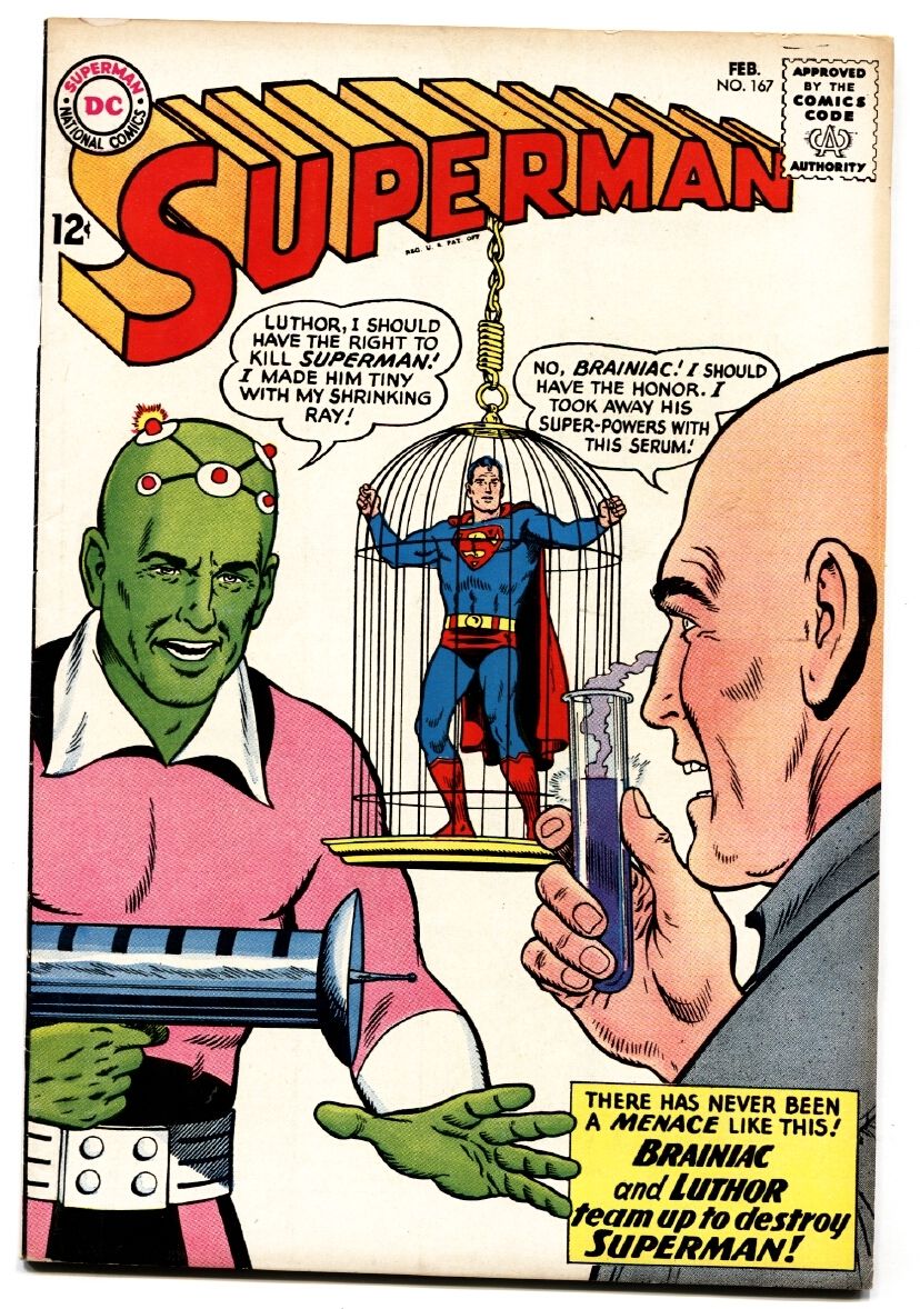 Superman #167 comic book 1964-DC Comics-Brainiac origin-Lex Luthor ...