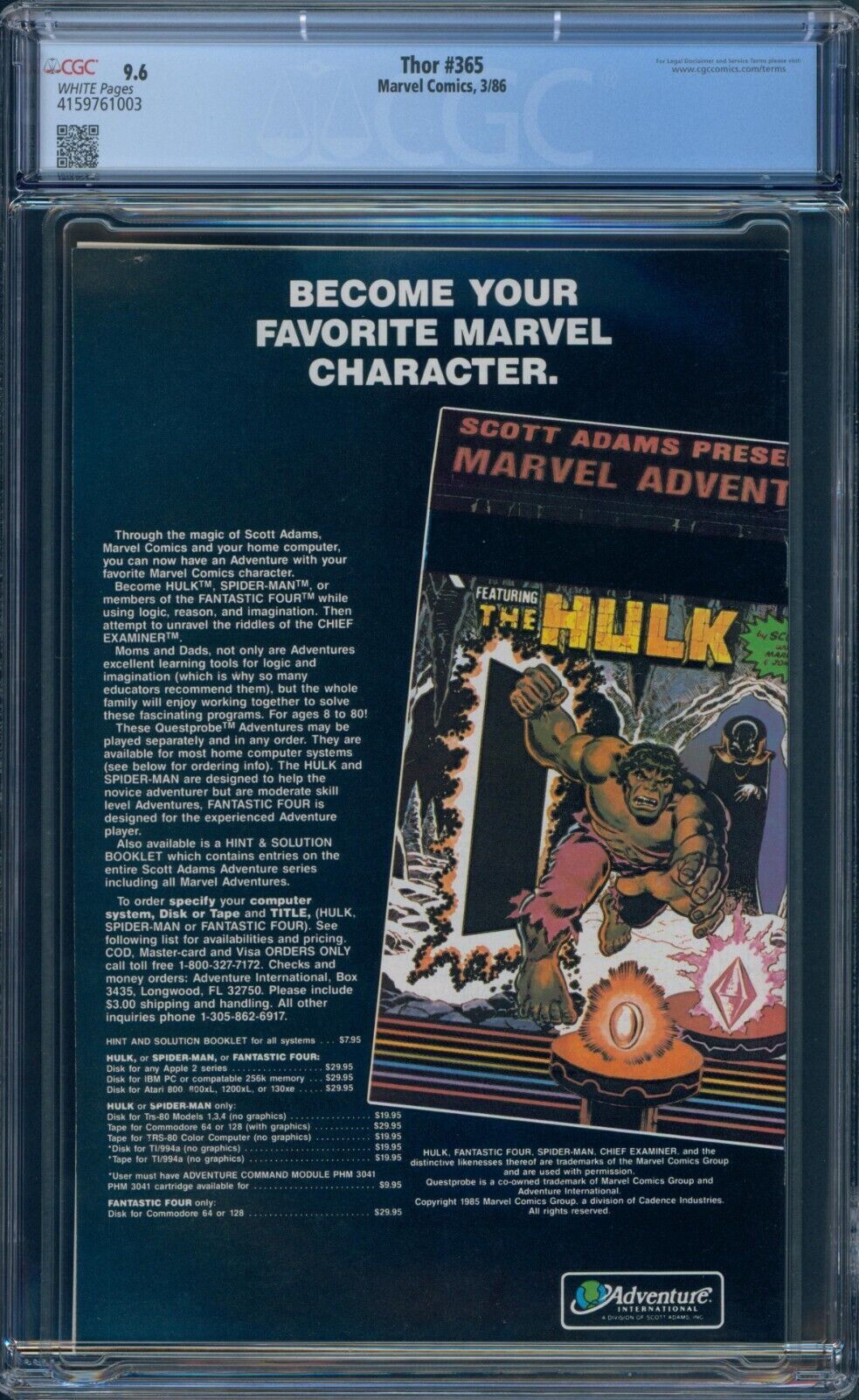 Thor #365 CGC 9.6 1st Full Appearance of Throg, Frog of Thunder Marvel ...