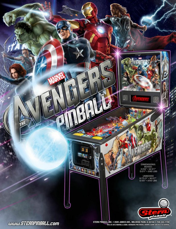 Avengers Pinball FLYER Captain America Thor Black Widow Hulk Marvel ...