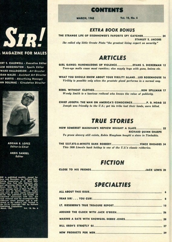 Sir! Magazine March 1962- Debbie Jones- Chief Joseph- Wendy Smith ...