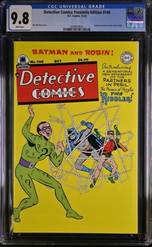 Detective Comics 140 Facsimile Edition CGC 9.8 Reprints 1948 1st ...