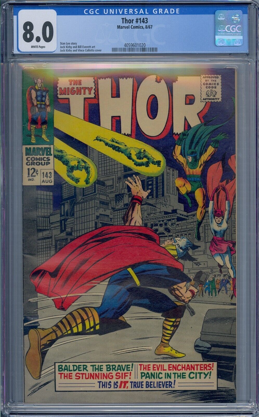 Thor #143 CGC 8.0 Balder the Brave Enchantress SIF Jack Kirby White ...