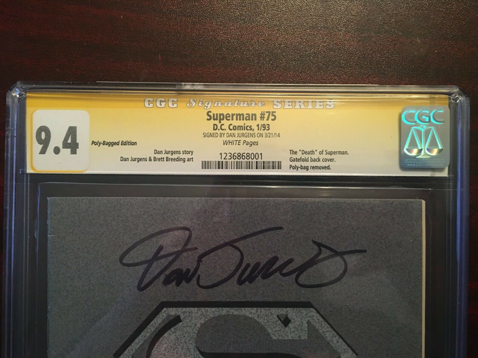 Superman # 75 CGC Graded 9.4 DC Comic Book SIGNED Dan Jurgens Poly Bag ...