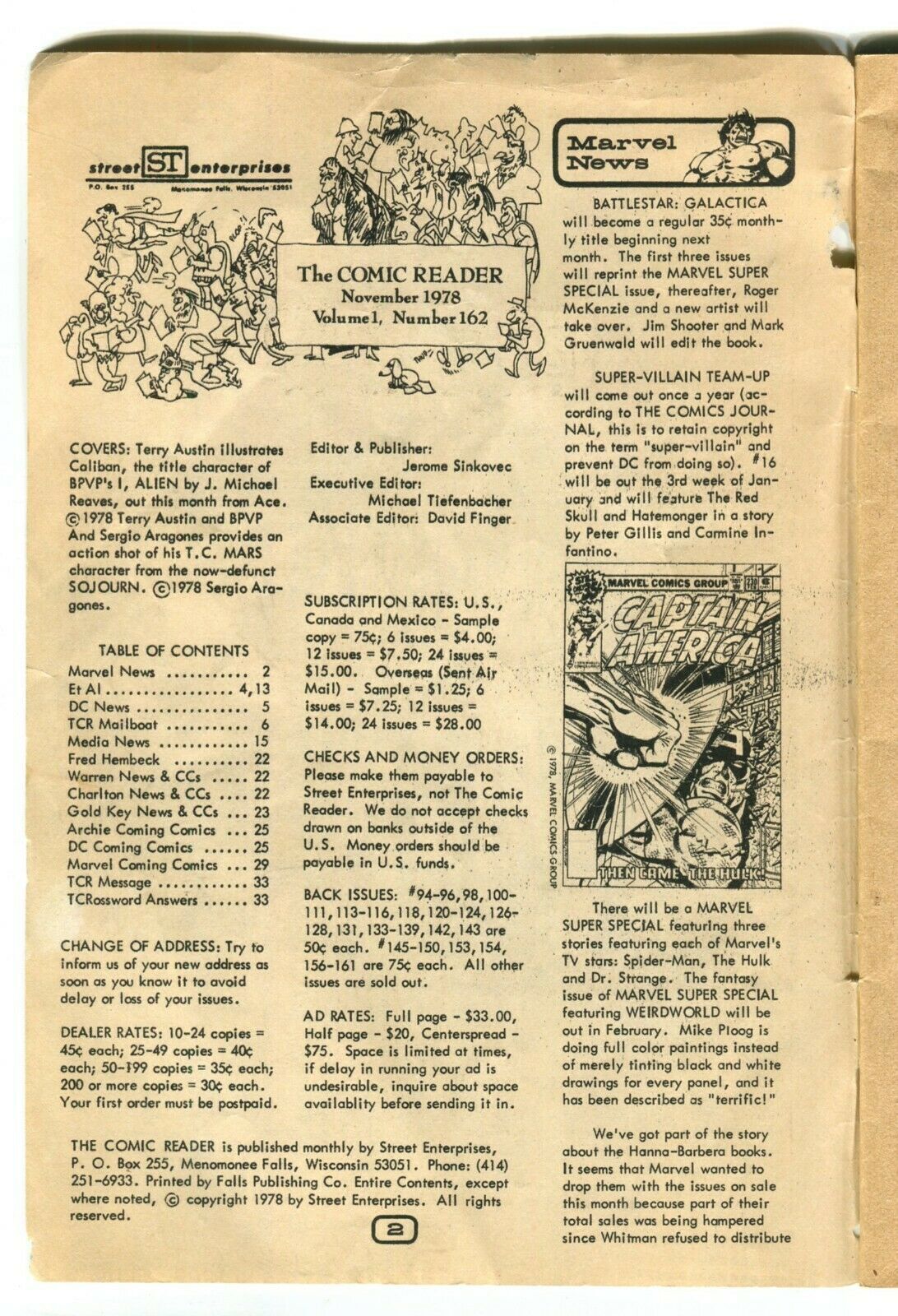 Comic Reader 162 Street Enterprises Fanzine 1978 Kurt Busiek J M ...